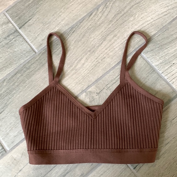 Tops | Brown Ribbed Crop Top | Poshmark